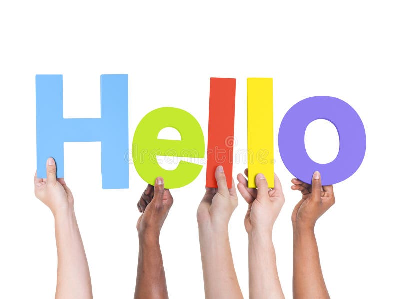 Groep Multi-etnische Handenholding Hello Stock Afbeelding - Image of ...