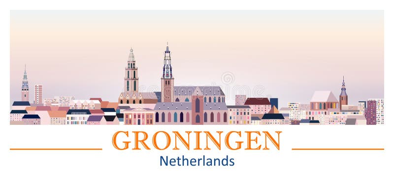 Groningen Skyline in Bright Color Palette Vector Illustration Stock ...