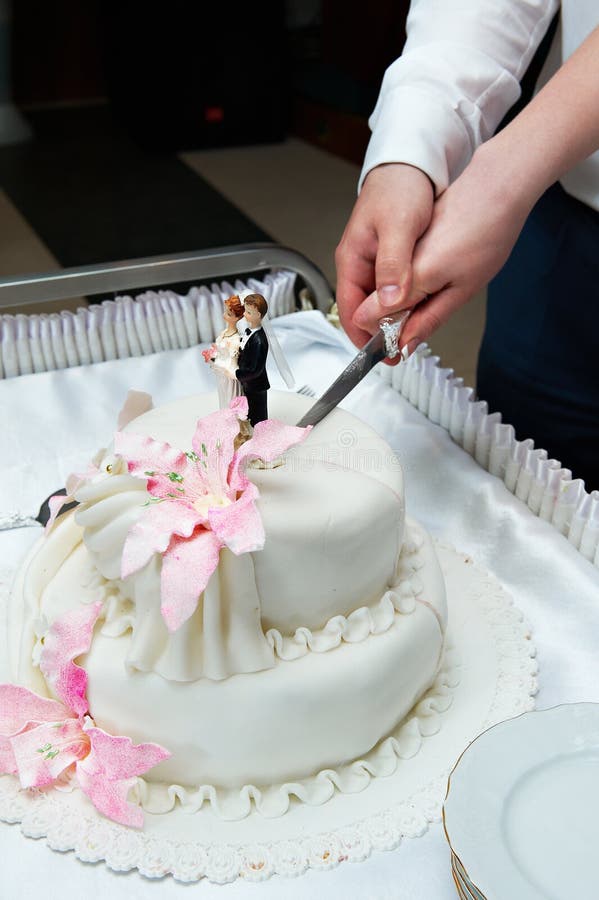 Groom and Bride Cuts the Wedding Cake Stock Photo - Image of cake ...