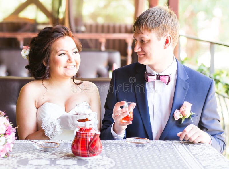Groom and Bride are Drinking Tea. Stock Image - Image of lifestyle ...