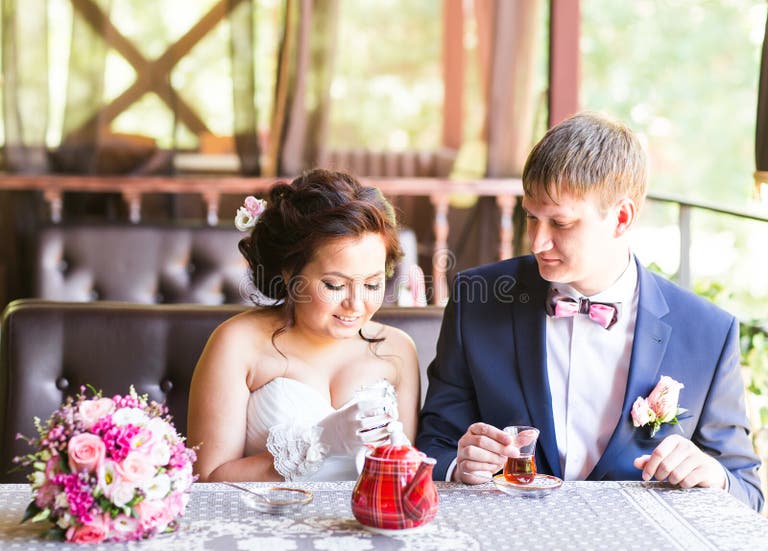 Groom and Bride are Drinking Tea. Stock Photo - Image of lifestyle ...