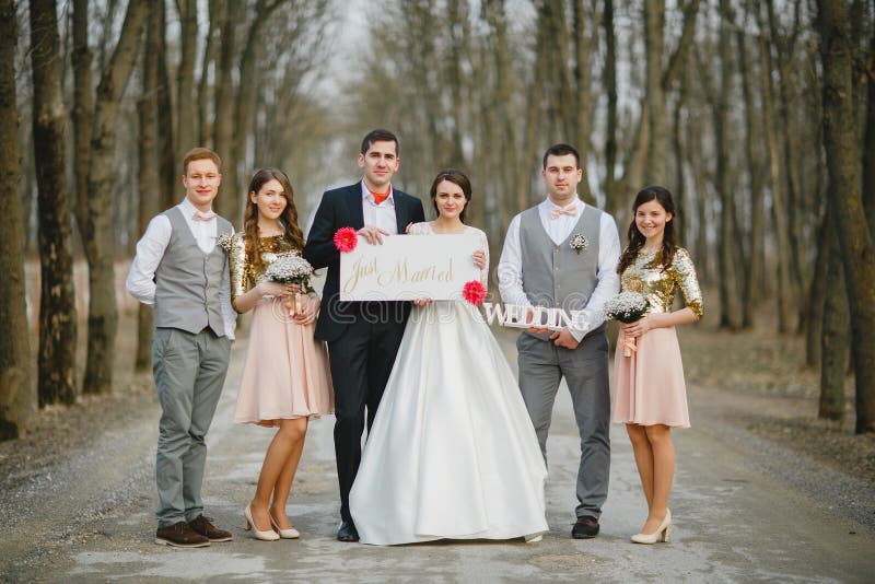 Groom with the Bride and Friends Stock Image - Image of celebration ...