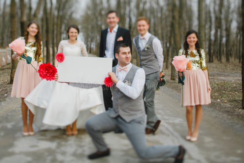 Groom with the Bride and Friends Stock Photo - Image of groom ...