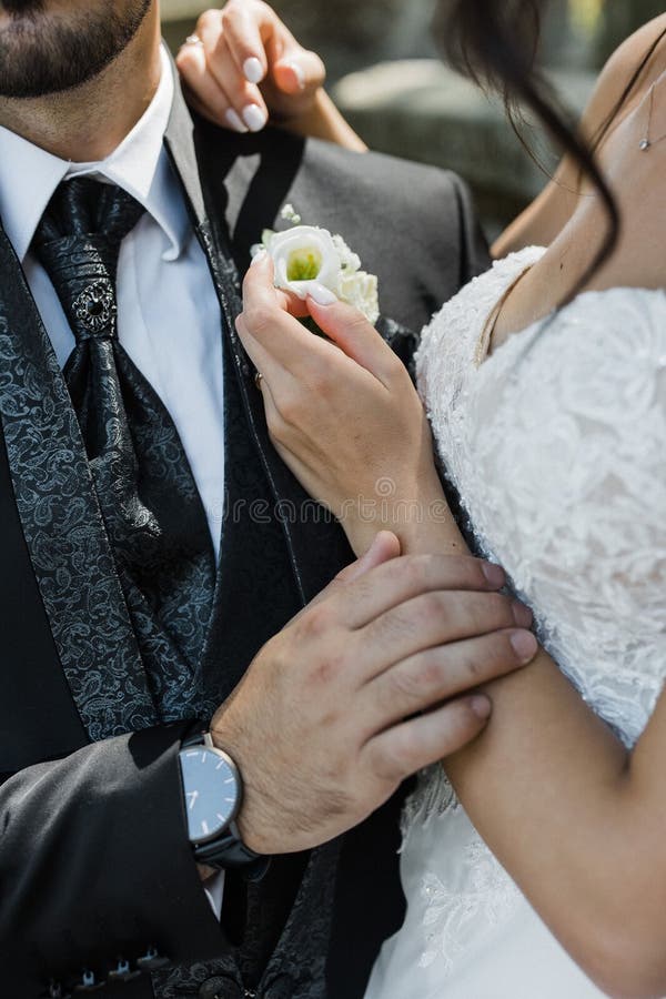 Groom and Bride Standing Side by Side in a Wedding Setting. Stock Image ...
