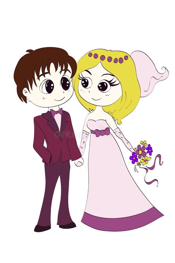 Groom and Bride in Wedding Dresses Stock Vector - Illustration of ...