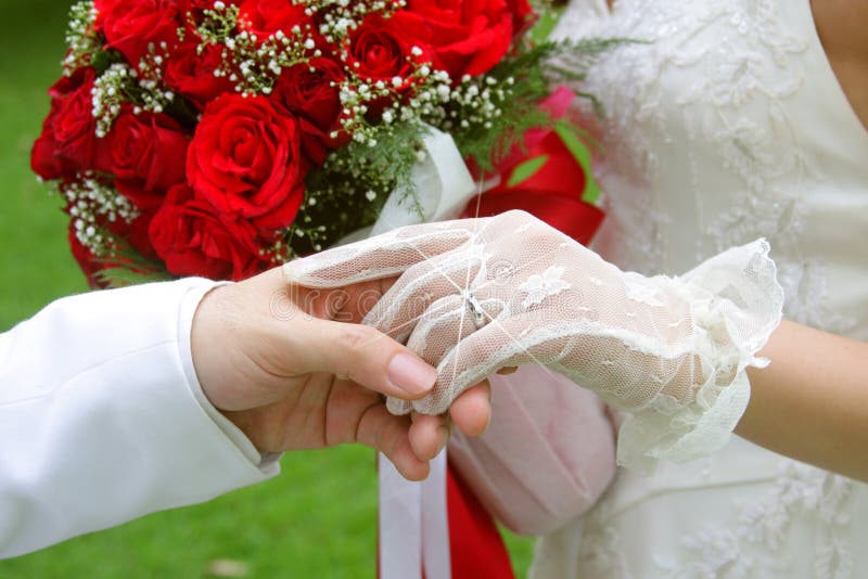 Groom Holding His Bride Left Hand(just Married) Stock Image - Image of ...