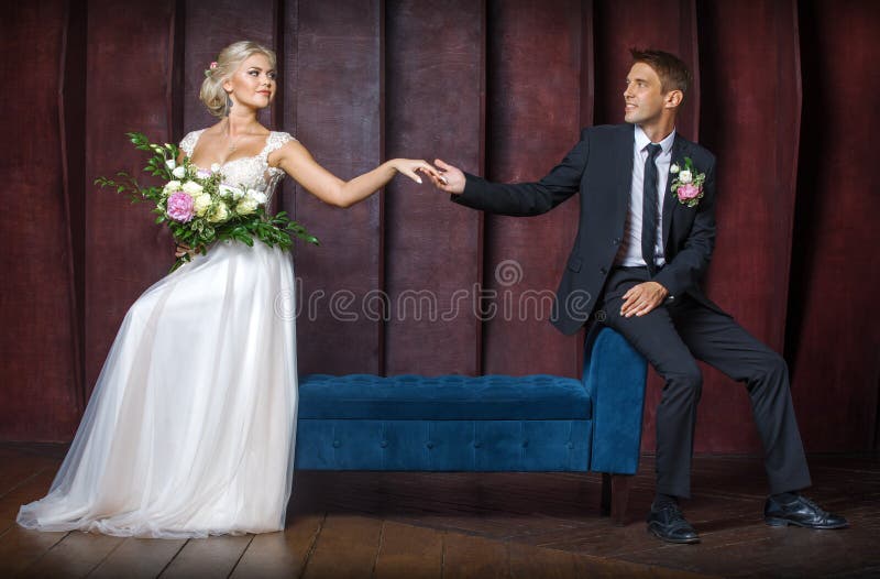 Bride and Groom Shows a Gesture of Good Luck Stock Image - Image of ...