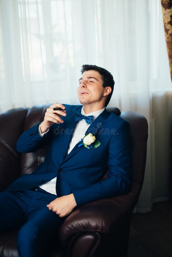 The Groom in a Suit Smoking Cigar Stock Image - Image of businessman ...