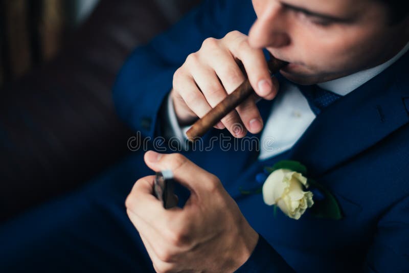 The Groom in a Suit Smoking Cigar Stock Photo - Image of businessman ...