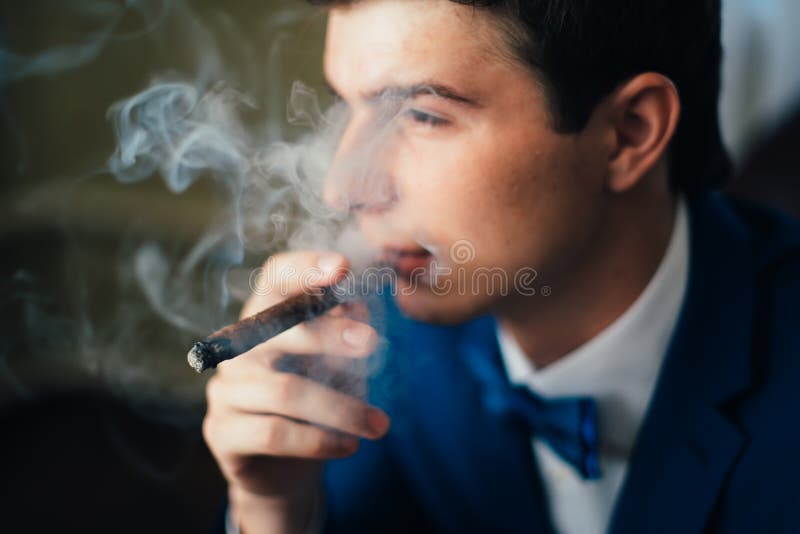 The Groom in a Suit Smoking Cigar Stock Image - Image of handsome ...