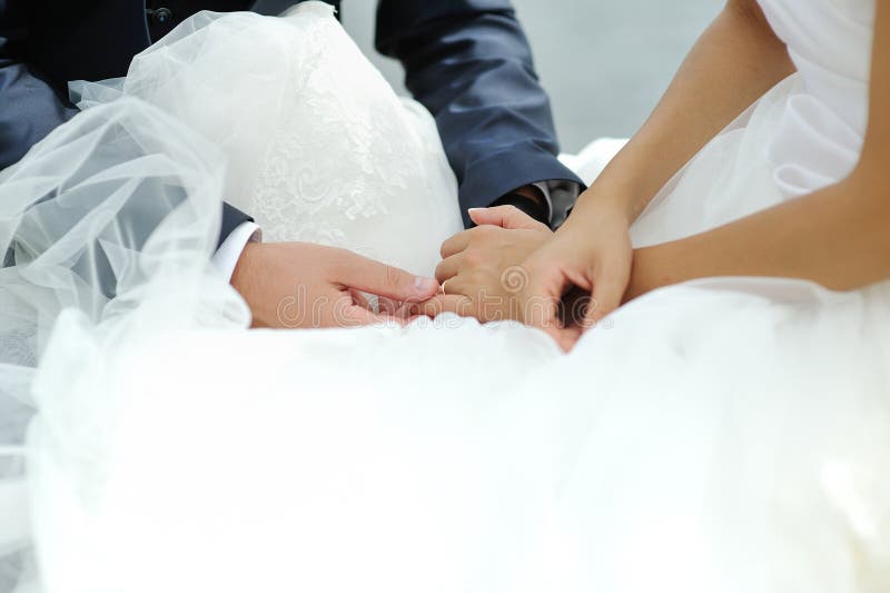 Groom Touching Bride Hand during Wedding Ceremony Stock Image - Image ...