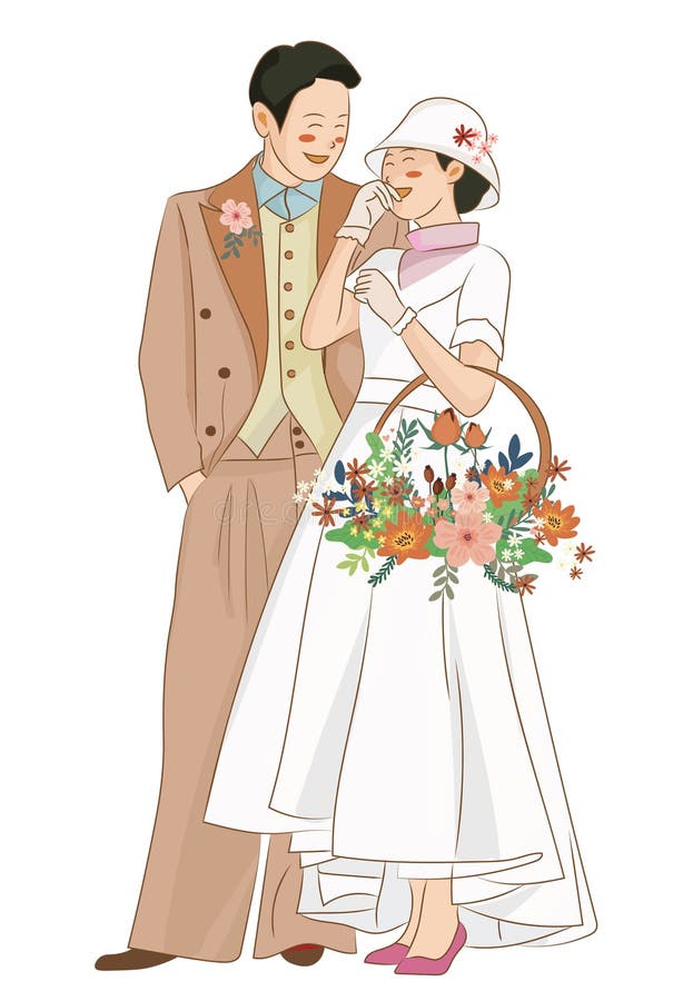 Chibi Bride and Groom in Ao Dai - Vietnamese Wedding Tradition Stock ...