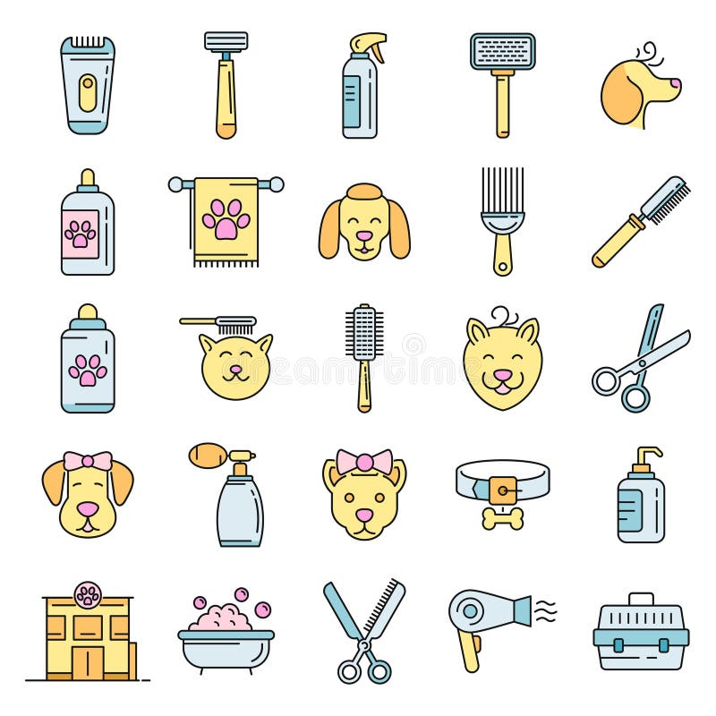 Groomer Icons Set Vector Color Line Stock Illustration - Illustration of veterinary, grooming ...