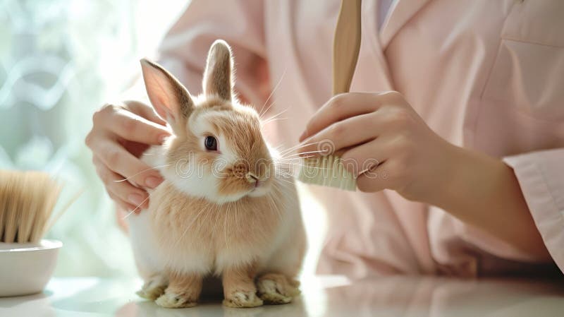 Grooming a Fluffy Rabbit at a Pet Spa Stock Illustration - Illustration ...