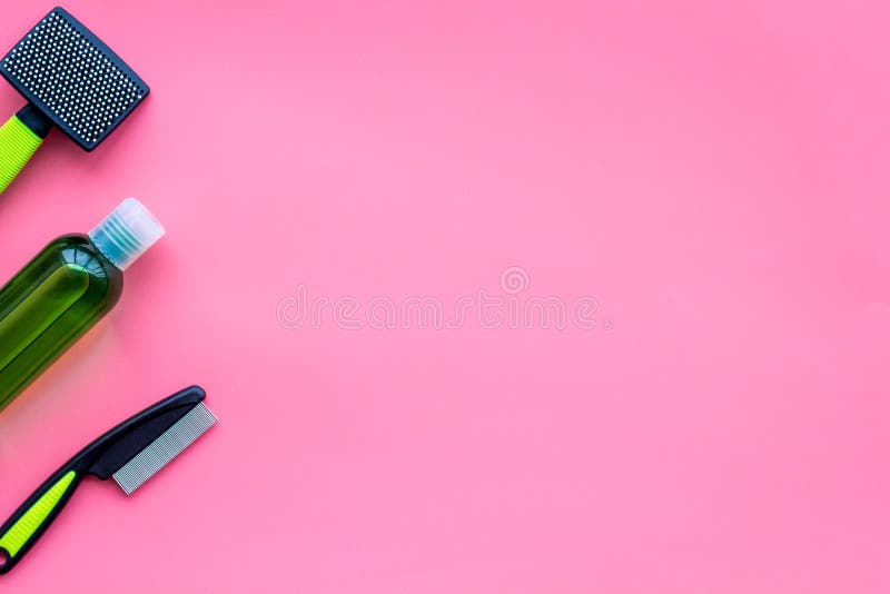 Grooming and Training Equipment for Pets Care Pink Background Top View ...