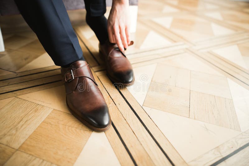 Grooms Morning Preparation. Handsome Man Getting Dressed and Preparing ...
