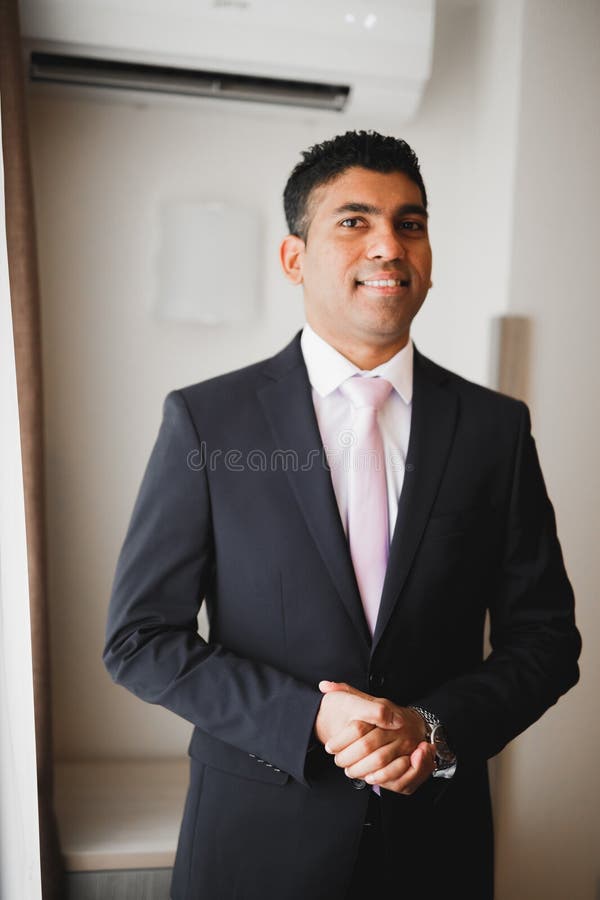 Grooms Morning Preparation. Handsome Man Getting Dressed and Preparing ...