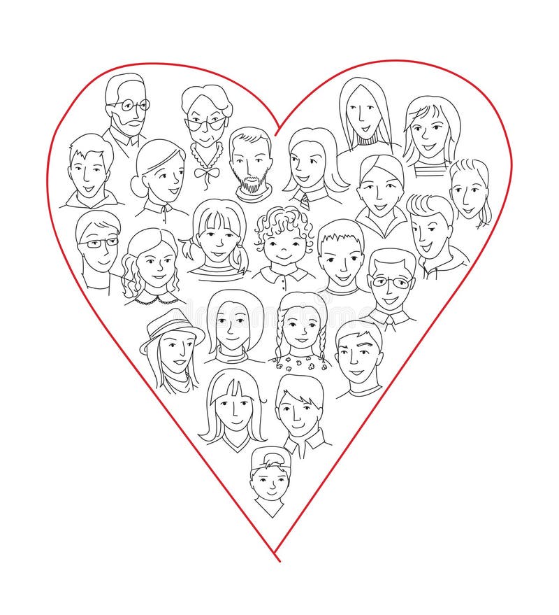 Groot De Vormconcept Van Het Groeps Mensen Hart Vector Illustratie ...