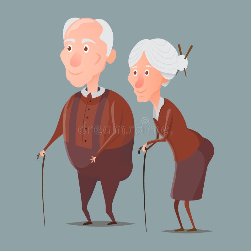 Grootmoeder En Grootvader Die Met Stokken Lopen Vector Illustratie ...