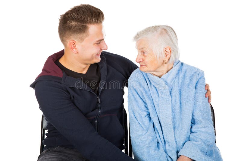 Grootmoeder en kleinzoon stock foto. Image of ongeldig - 115852048