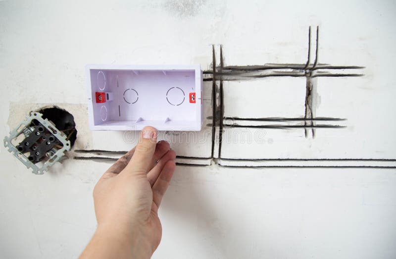 Grooves in a Concrete Wall for Installing New Socket Boxes for Sockets ...