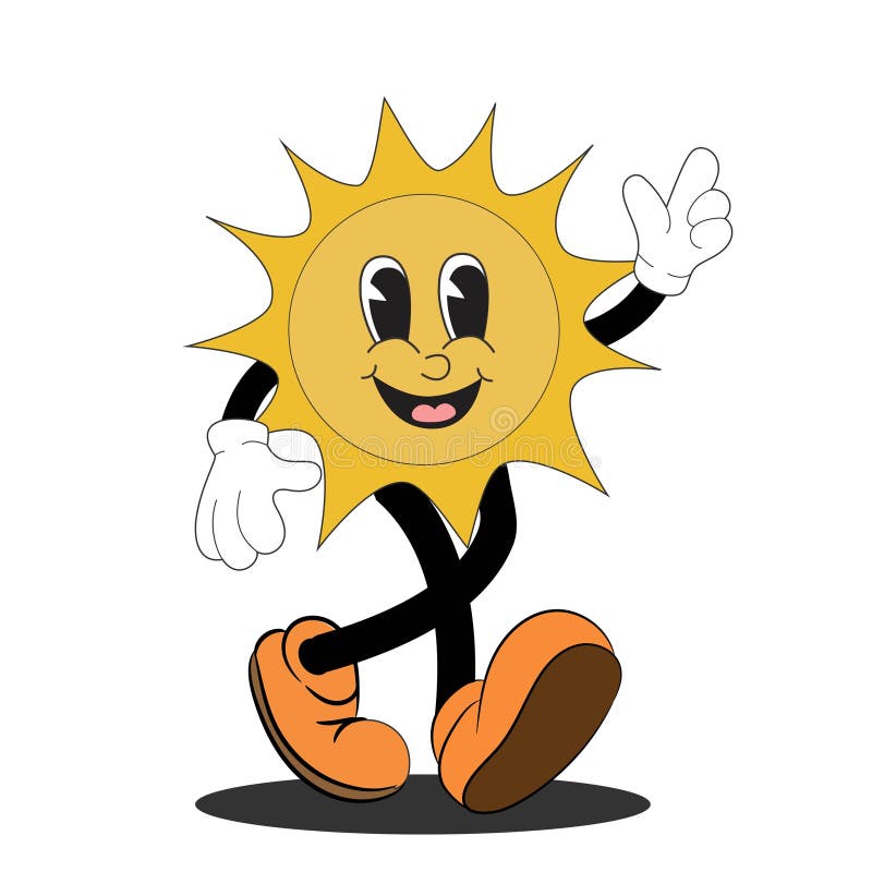 Cartoon Sun Character with Smiling Face Wearing Gloves and Shoes ...