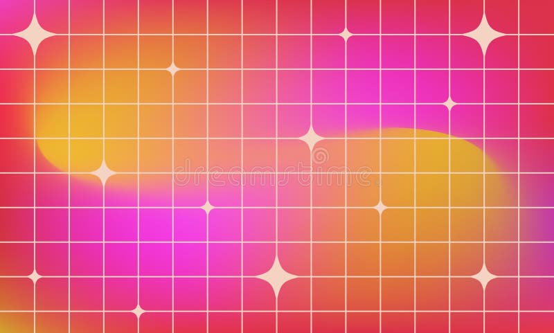 Groovy Background Red Gradient with Grid and Stars Shape. Y2K Abstract ...