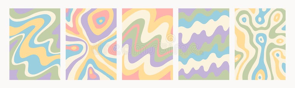 Groovy Backgrounds with Liquid Paint Patterns. Abstract Psychedelic Pattern Set Stock ...