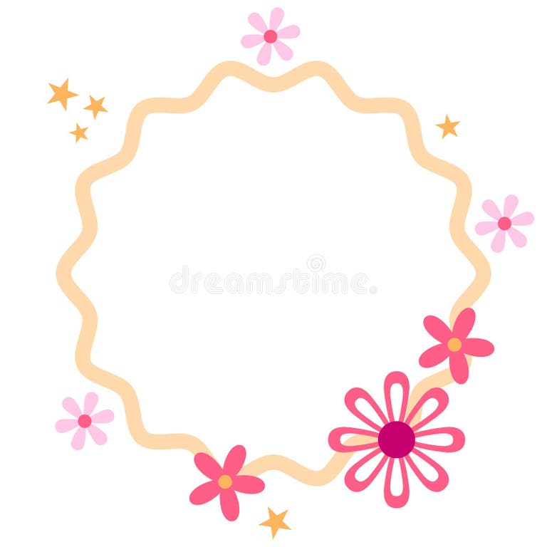 Groovy Border with Flower. Cute Frame with Flower Stock Vector ...