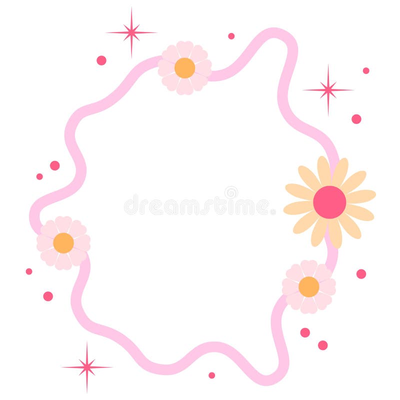 Groovy Border with Flower. Cute Frame with Flower Stock Vector ...