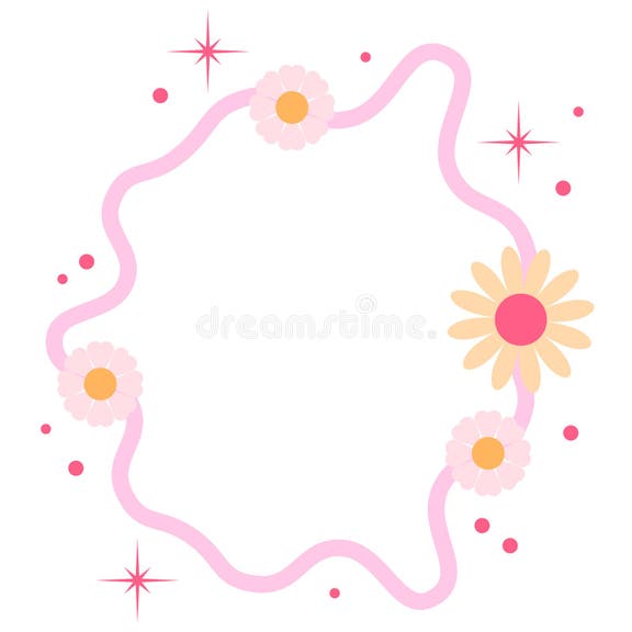 Groovy Border with Flower. Cute Frame with Flower Stock Vector ...