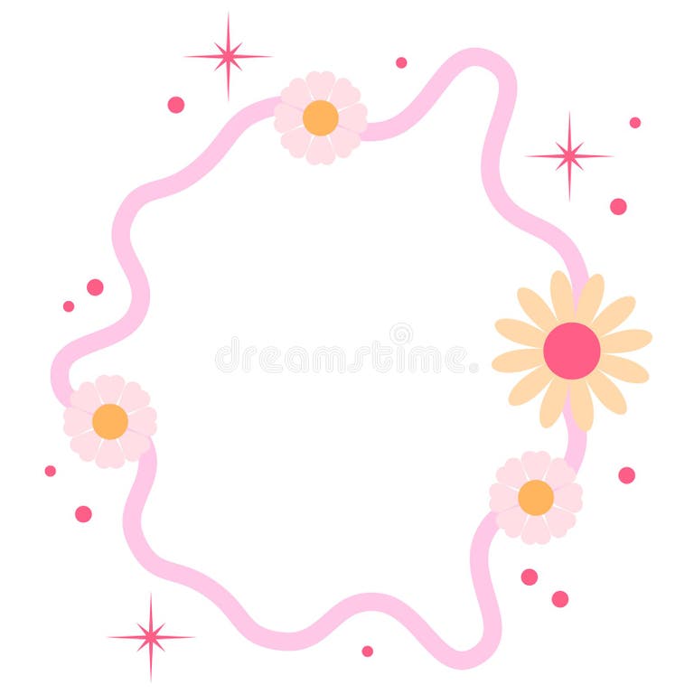Groovy Border with Flower. Cute Frame with Flower Stock Vector ...