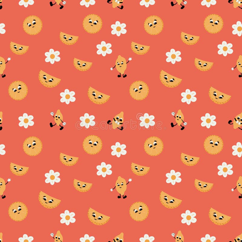 Groovy Cartoon Lemons Hand Drawn Seamless Pattern Stock Vector ...