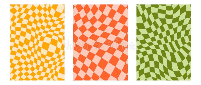 Groovy Checkerboard Background Set. Colorful Retro Wavy Checkered ...