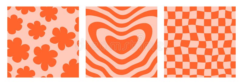 Groovy Checkerboard and Daisies Seamless Background Set. Repeating ...