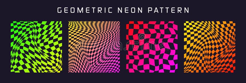 Groovy Checkered Pattern, Colorful Distorted Tiled Grid. Vintage Wavy ...