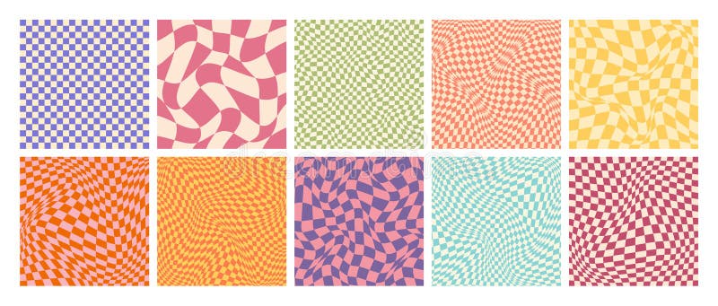 Groovy Checkered Pattern, Colorful Distorted Tiled Grid. Vintage Wavy ...