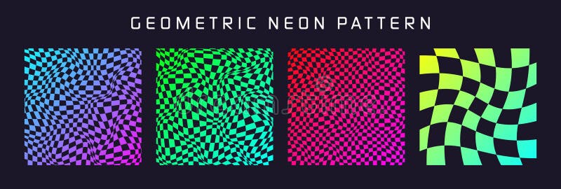 Groovy Checkered Pattern, Colorful Distorted Tiled Grid. Vintage Wavy ...