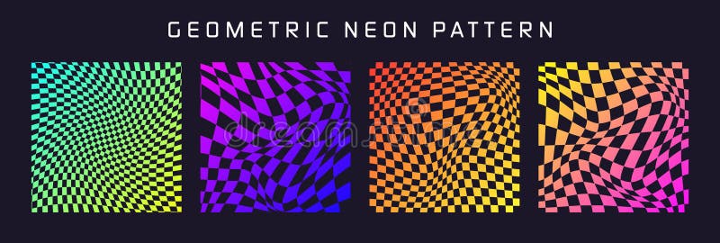 Groovy Checkered Pattern, Colorful Distorted Tiled Grid. Vintage Wavy ...