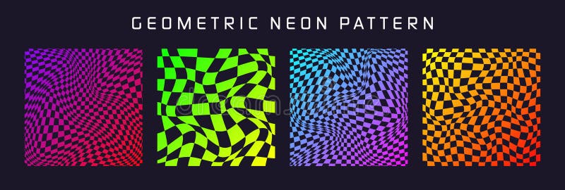 Groovy Checkered Pattern, Colorful Distorted Tiled Grid. Vintage Wavy ...