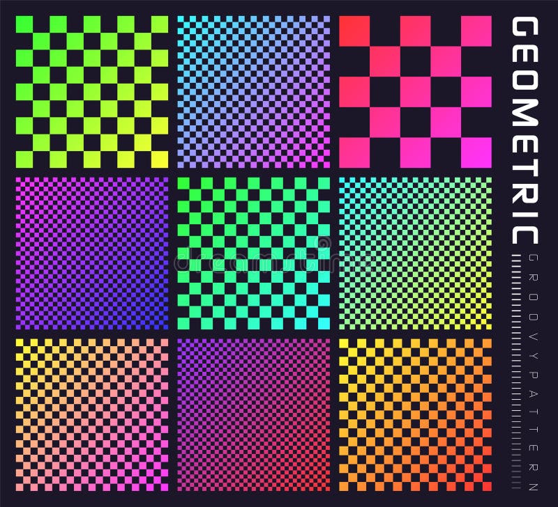 Groovy Checkered Pattern, Colorful Distorted Tiled Grid. Vintage Wavy ...