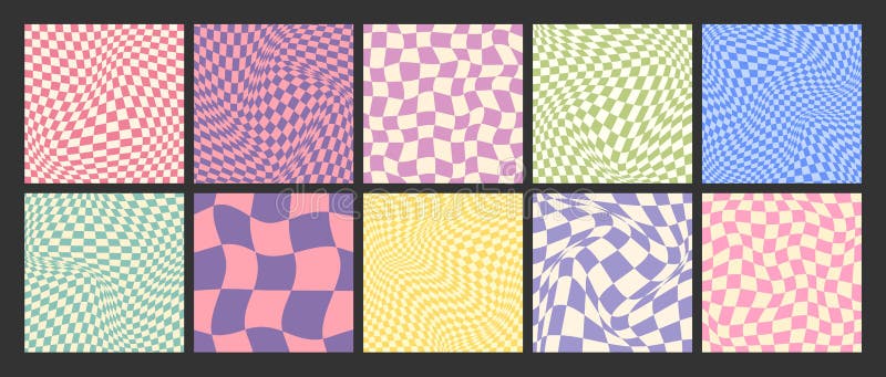 Groovy Checkered Pattern, Colorful Distorted Tiled Grid. Vintage Wavy ...