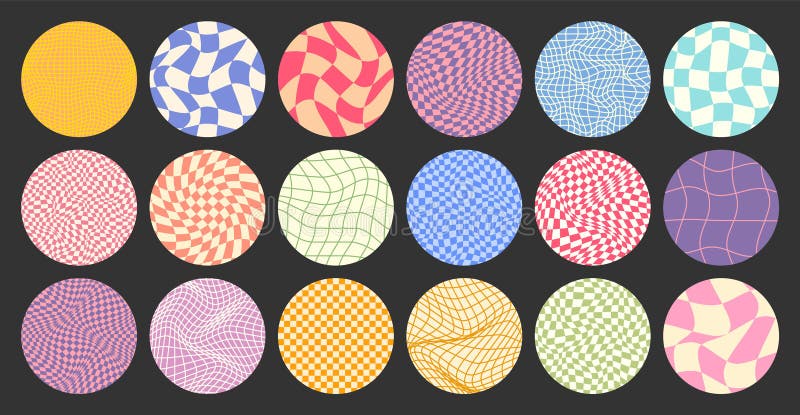 Groovy Checkered Pattern, Round Colorful Tiled Grid. Vintage Wavy ...