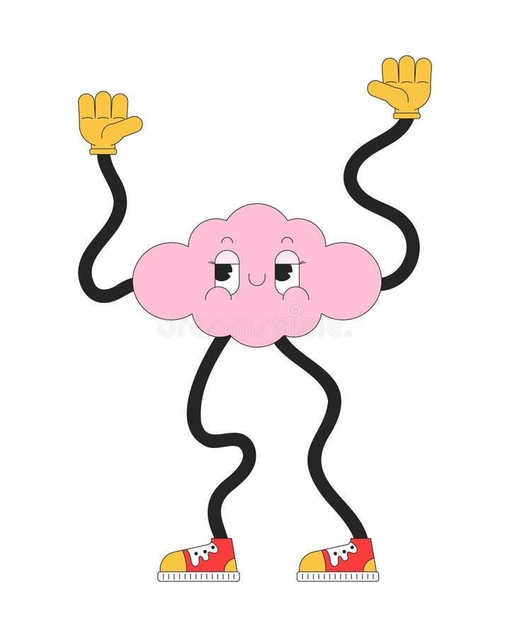 Groovy Cloud With Wavy Arms And Legs 2d Linear Cartoon Character Stock Vector Illustration Of