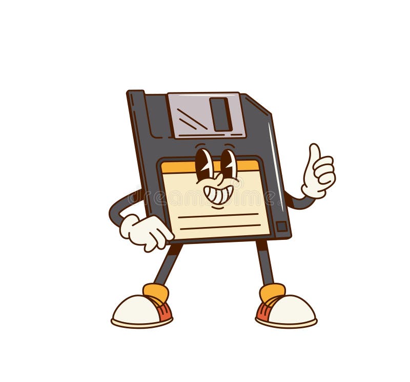 Groovy Computer Floppy Disk Diskette Character Stock Vector ...