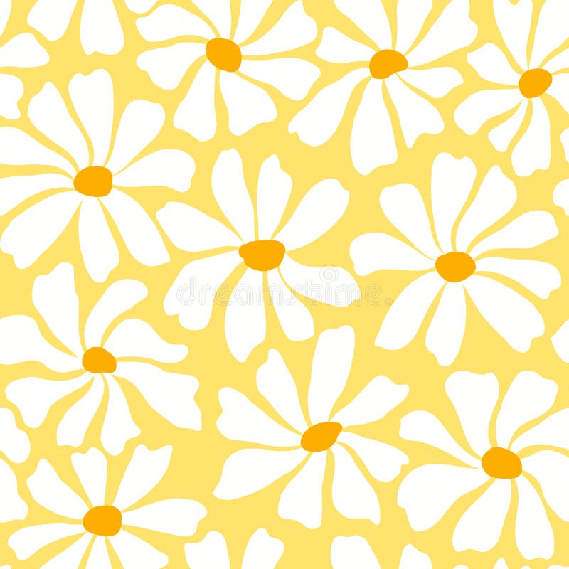 Groovy Daisy Flower Seamless Pattern. Cute Hand Drawn Floral Background ...