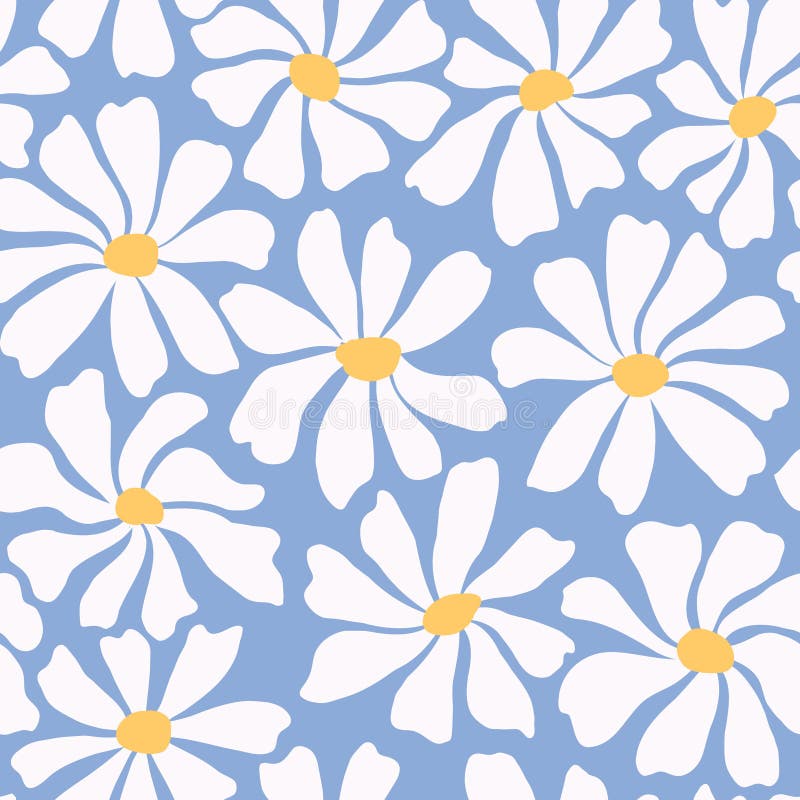 Groovy Daisy Flower Seamless Pattern. Cute Hand Drawn Floral Background ...
