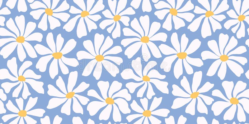 Groovy Daisy Flower Seamless Pattern. Cute Hand Drawn Floral Background ...