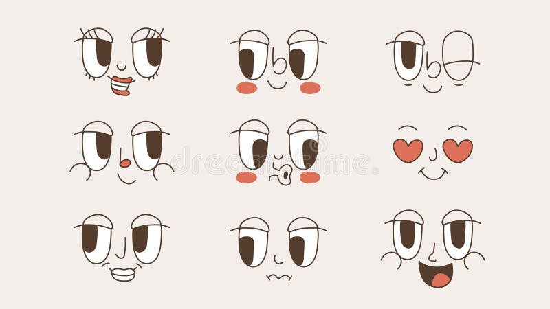 Groovy faces of the 70s. stock vector. Illustration of vintage - 281577709