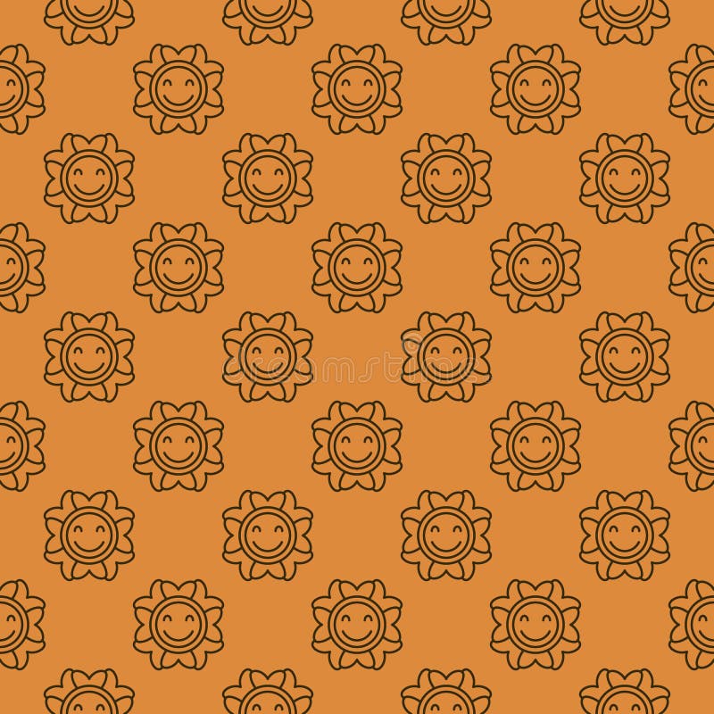 Groovy Flower Vector Outline Orange Seamless Pattern Stock Vector ...
